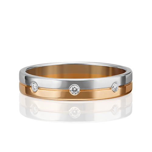 Кольцо, комбинированное золото, 585 проба, бриллиант