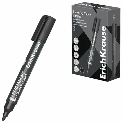 10 шт. Маркер перманентный с жидкими чернилами ERICH KRAUSE LP-600 "Tank Liquid", черный, 2,5 мм, 48769