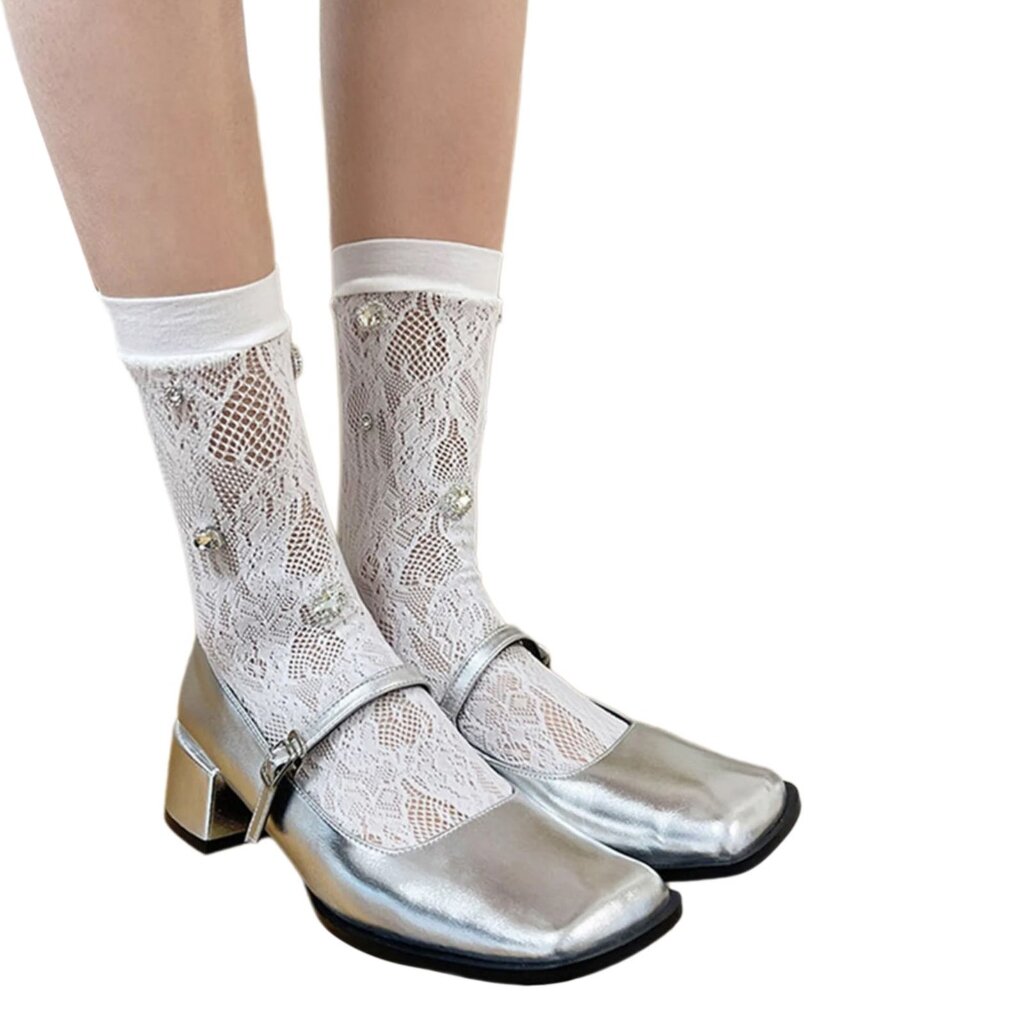 Женские носки для девочек, прозрачные кружевные носки для лодыжек, стразы, носки для экипажа, сладкие носки для телят