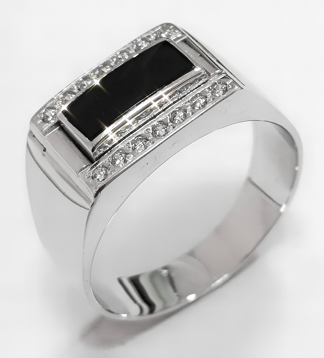 Печатка, серебро, 925 проба, родирование, оникс, фианит