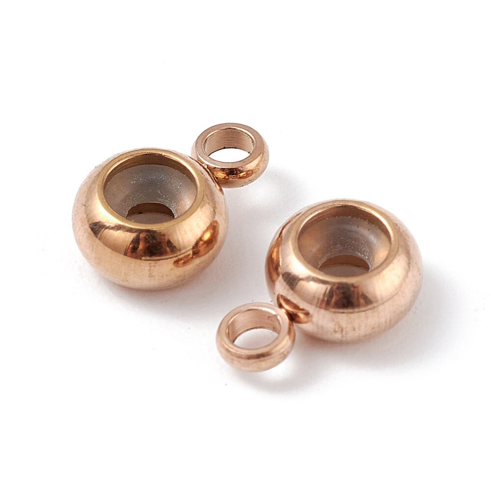 Держатель, 9х6х3.5мм, рондель гладкая, с резиновым стоппером, базовый материал - нержавеющая сталь, под розовое золото, 2 шт.