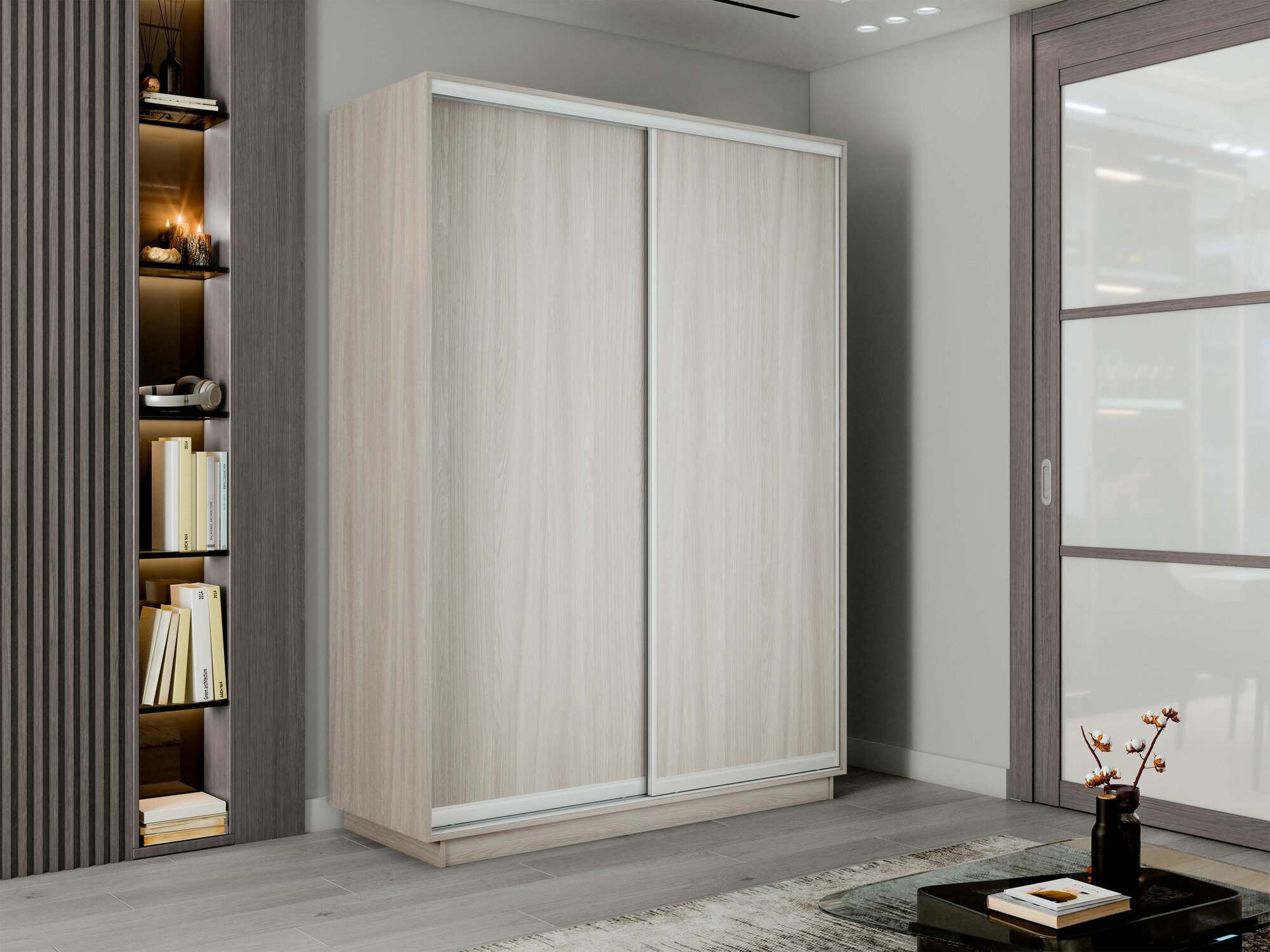 Шкаф купе Вилли 2-х дверный ЛДСП, профиль серебро 180 см х 240 см х 60 см (Ясень шимо-светлый)