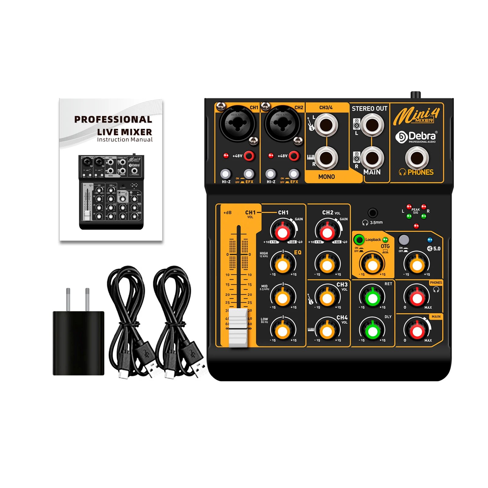 Портативный аудиомикшер MINI4, DJ-консоль с Bluetooth OTG