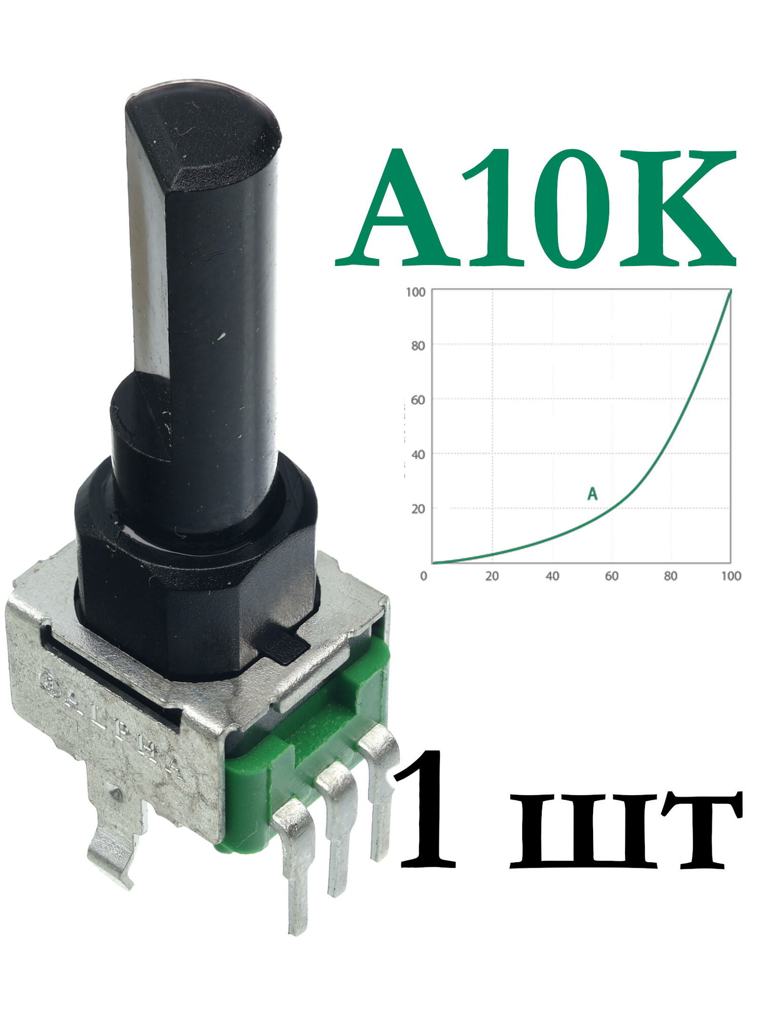 Потенциометр 10 КОм логарифмический Alpha RV09BF-40E1N-215F-A10K-A