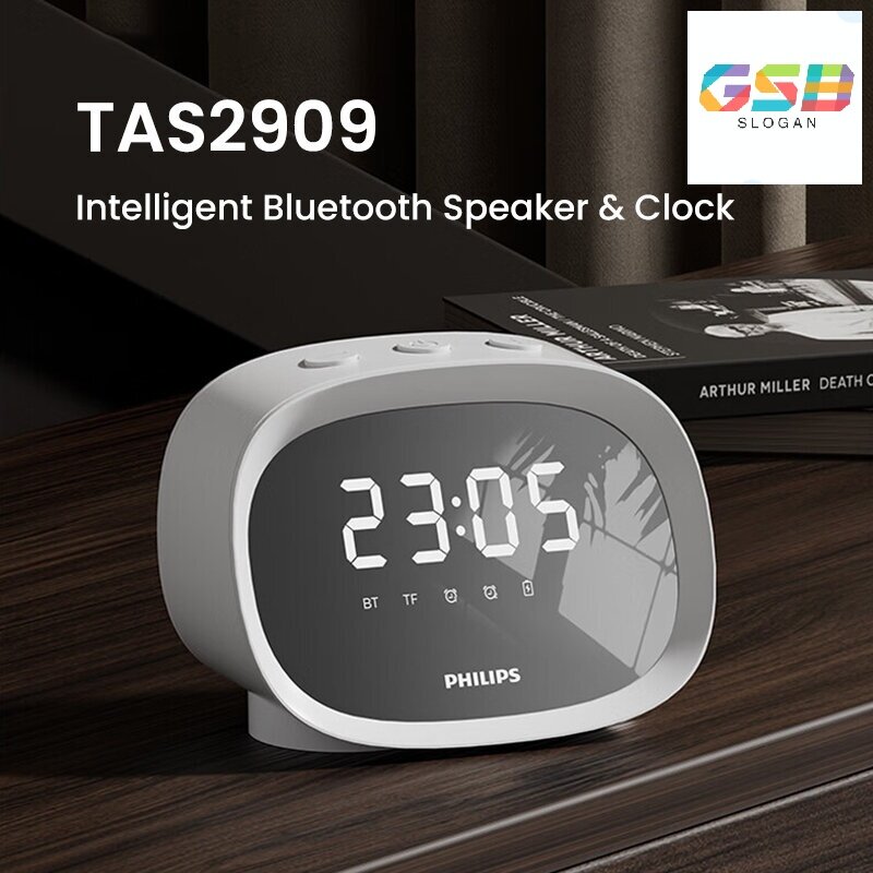 Настольные часы Philips TAS2909, электронные, Bluetooth, LED-дисплей, прямоугольные — фото 1