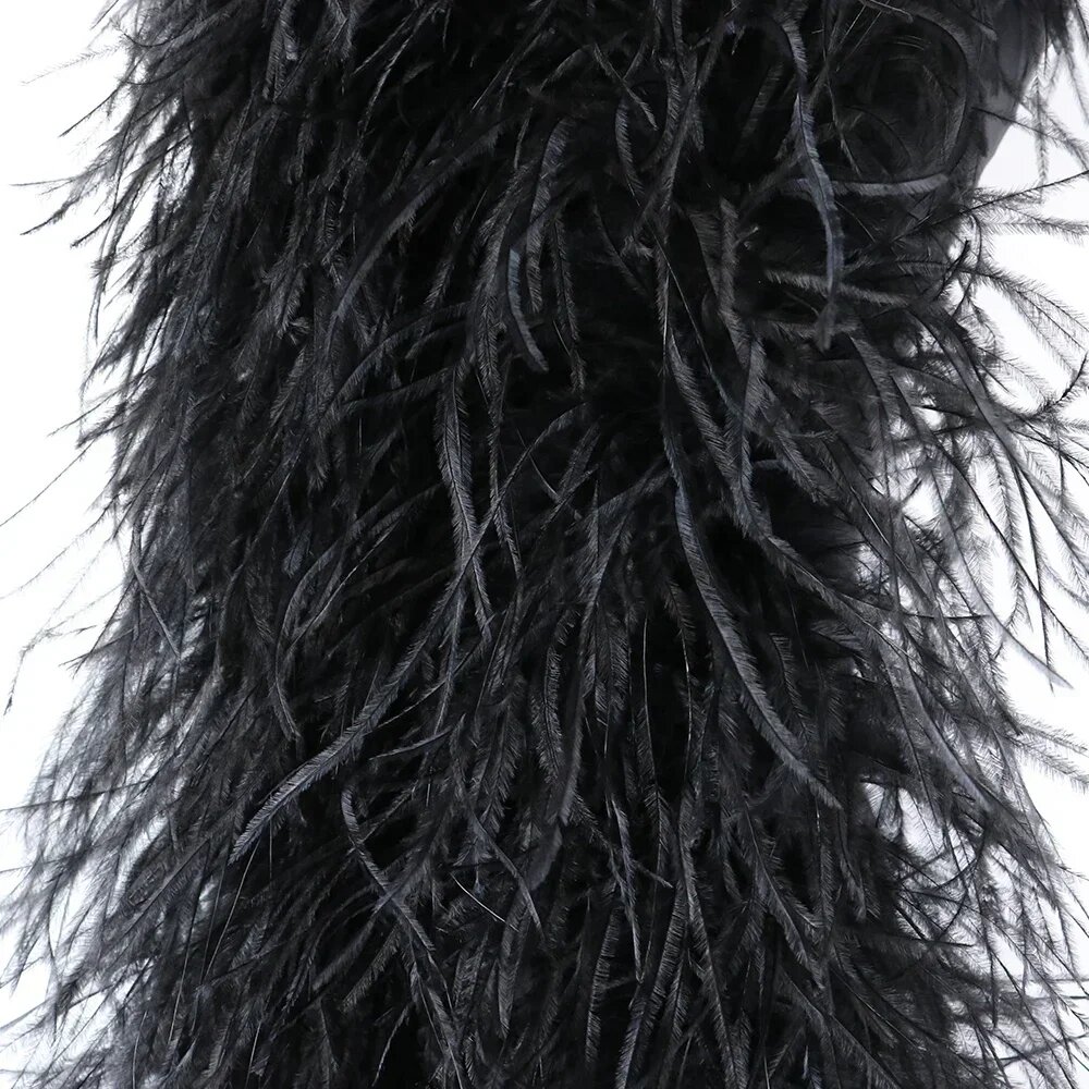 Страусиное перо боа WZBDECOR 2 метра, 1ply, Черный