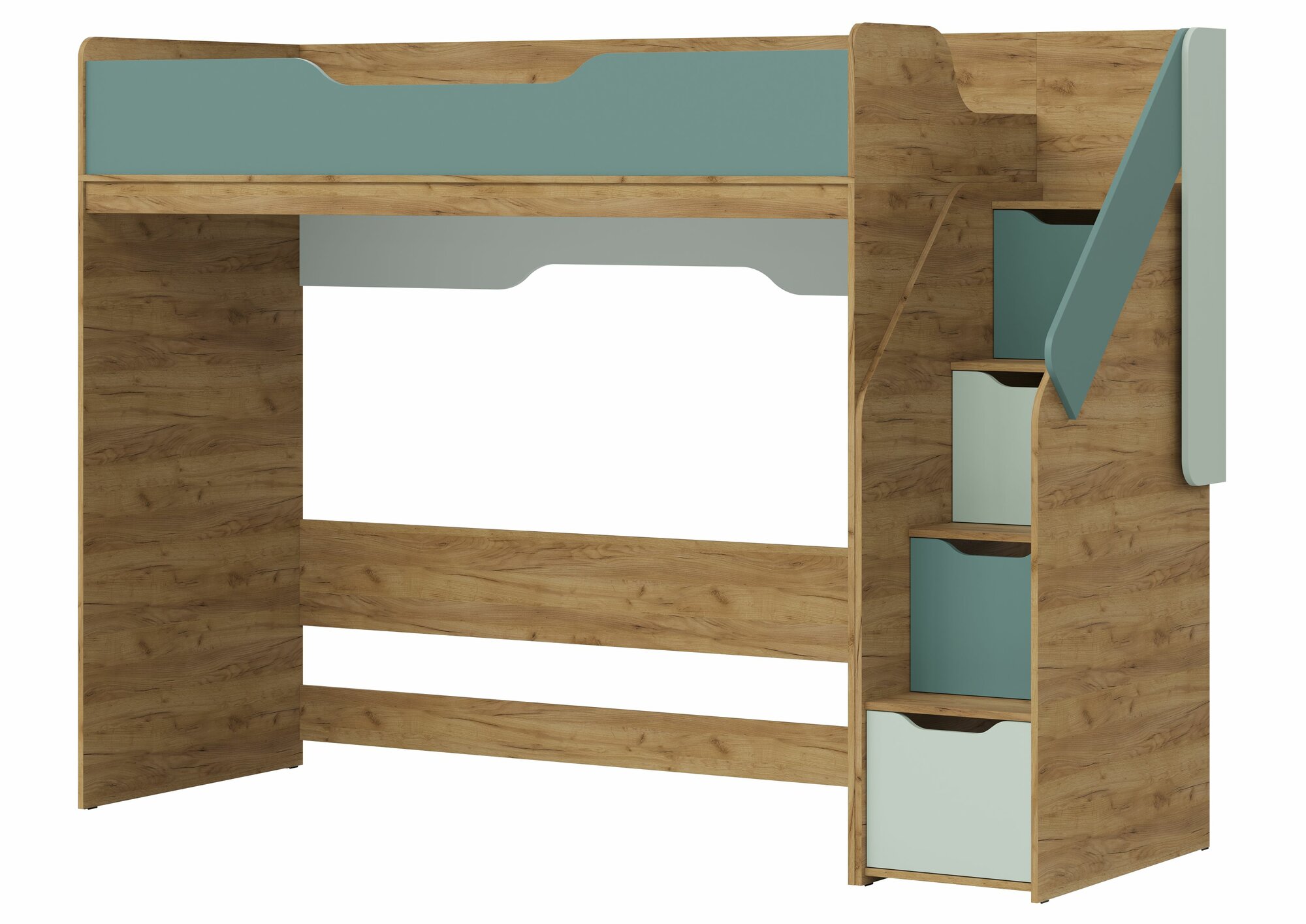 Кровать-чердак Rich КР-001 800х2000 мм Дуб Крафт золотой/Пастельно-зеленый/Сумеречный голубой (Стиль)