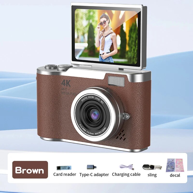 Reneer 4K цифровая камера Brown, 48МП, с картой 64GB
