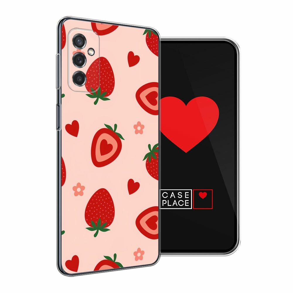Чехол на Samsung Galaxy M52 / Самсунг Галакси M52 с принтом "Heart strawberries 1 - 14 февраля" — фото 1