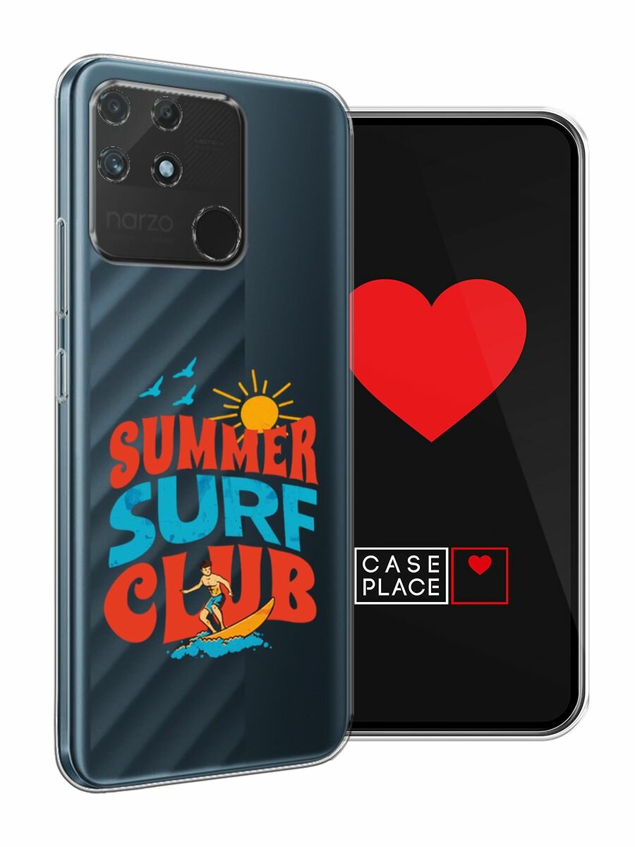 Чехол на Realme Narzo 50A / Реалми Нарзо 50A с принтом "Summer surf club", прозрачный — фото 1