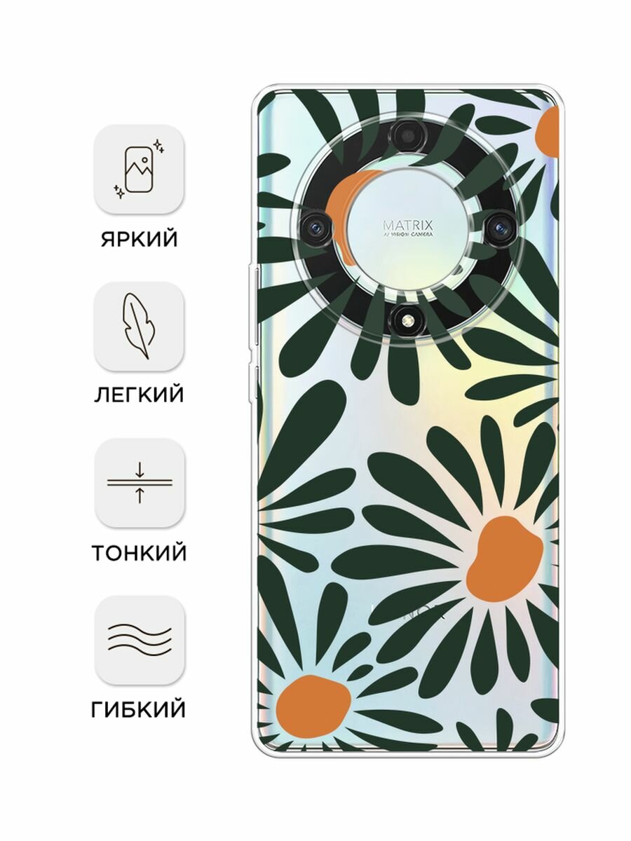 Чехол на Honor X9A / Хонор X9A с принтом "Летние цветы рисунок", прозрачный — фото 1