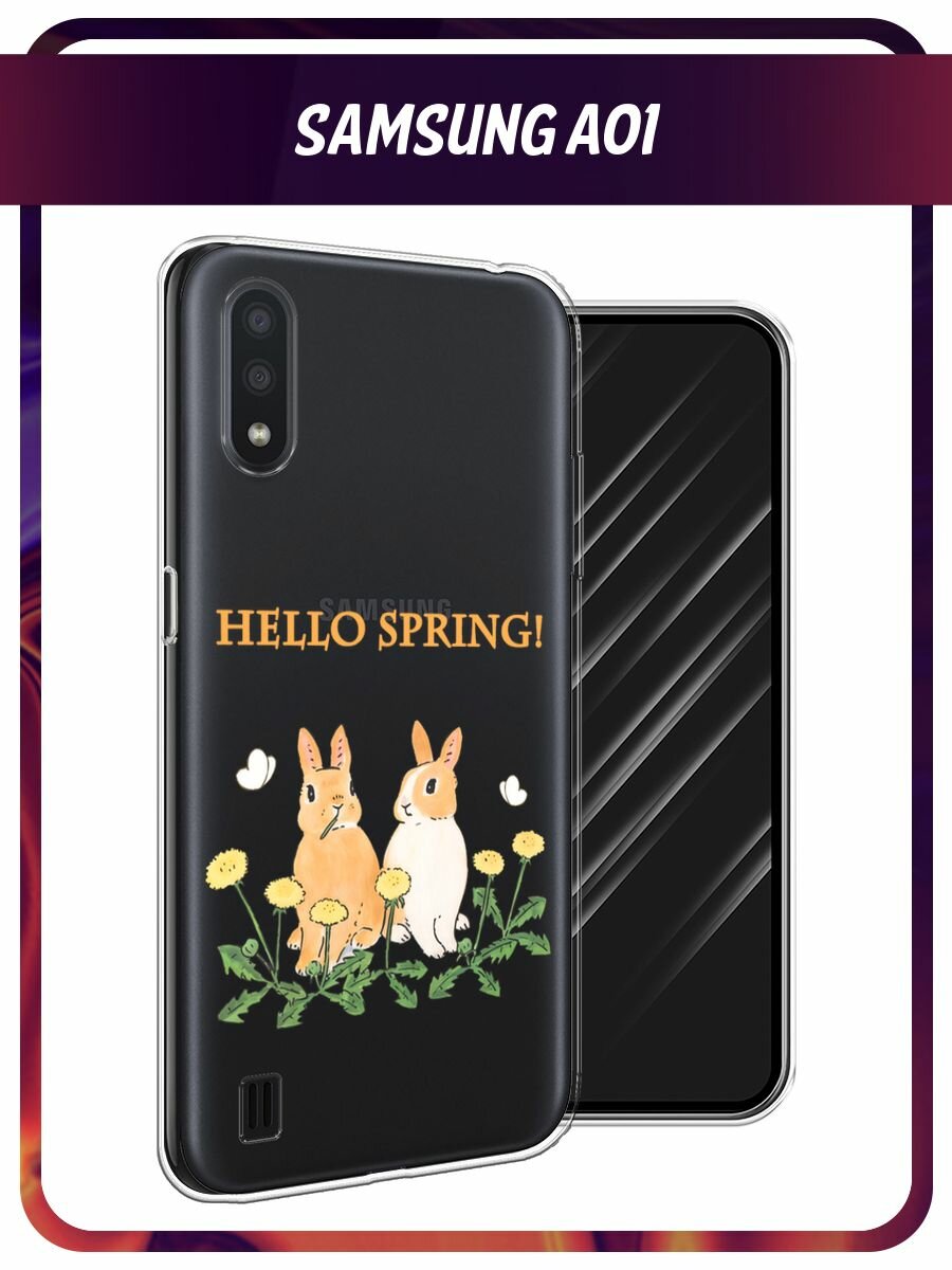 Чехол на Samsung Galaxy A01 / Самсунг Гэлакси А01 с принтом "Весенние кролики", прозрачный