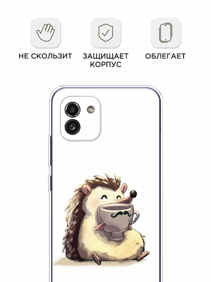 Чехол на Samsung Galaxy A03 / Самсунг Галакси А03 с принтом "Еж кофеман" — фото 1
