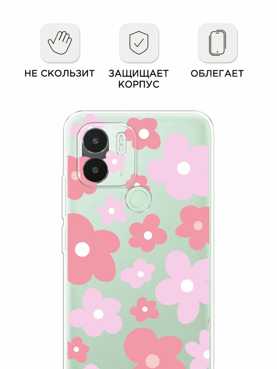 Чехол на Xiaomi Redmi A1+/Redmi A2+/Poco C51/C50 / Редми A1+ с принтом "Нежные розовые цветочки рисунок", прозрачный — фото 1