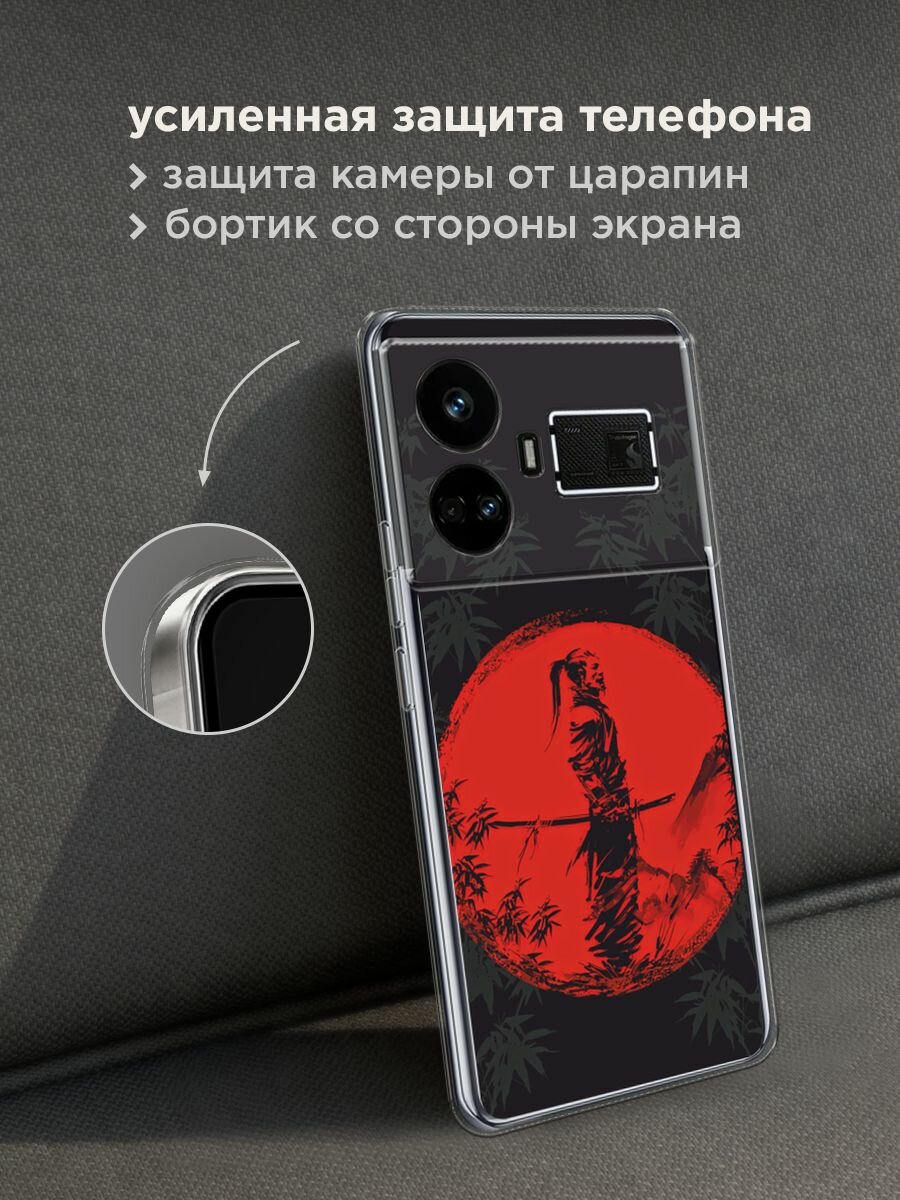 Чехол на Realme GT5 / Реалми GT5 с принтом "Самурай на красном фоне" — фото 1