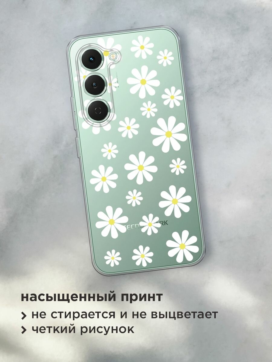 Чехол на Tecno Spark 40 Pro / Текно Спарк 40 Про с принтом "Большие ромашки", прозрачный — фото 1