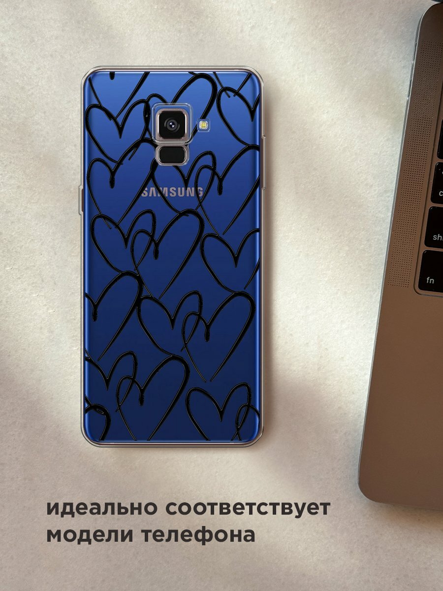 Чехол на Samsung Galaxy A8 2018 / Самсунг Галакси А8 2018 с принтом "Hearts doodle black 1" — фото 1