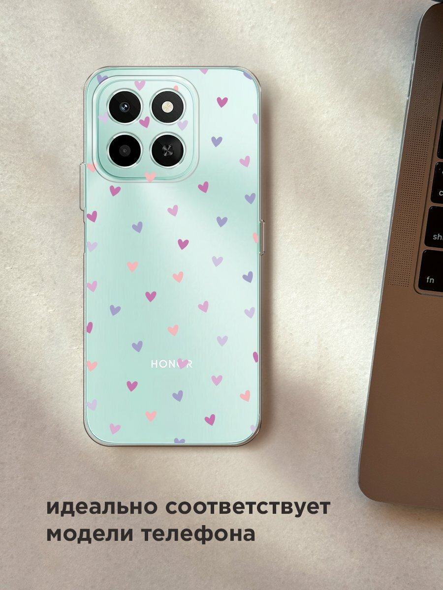 Чехол на Honor X6c / Хонор X6c с принтом "Пастельные сиреневые сердечки", прозрачный — фото 1