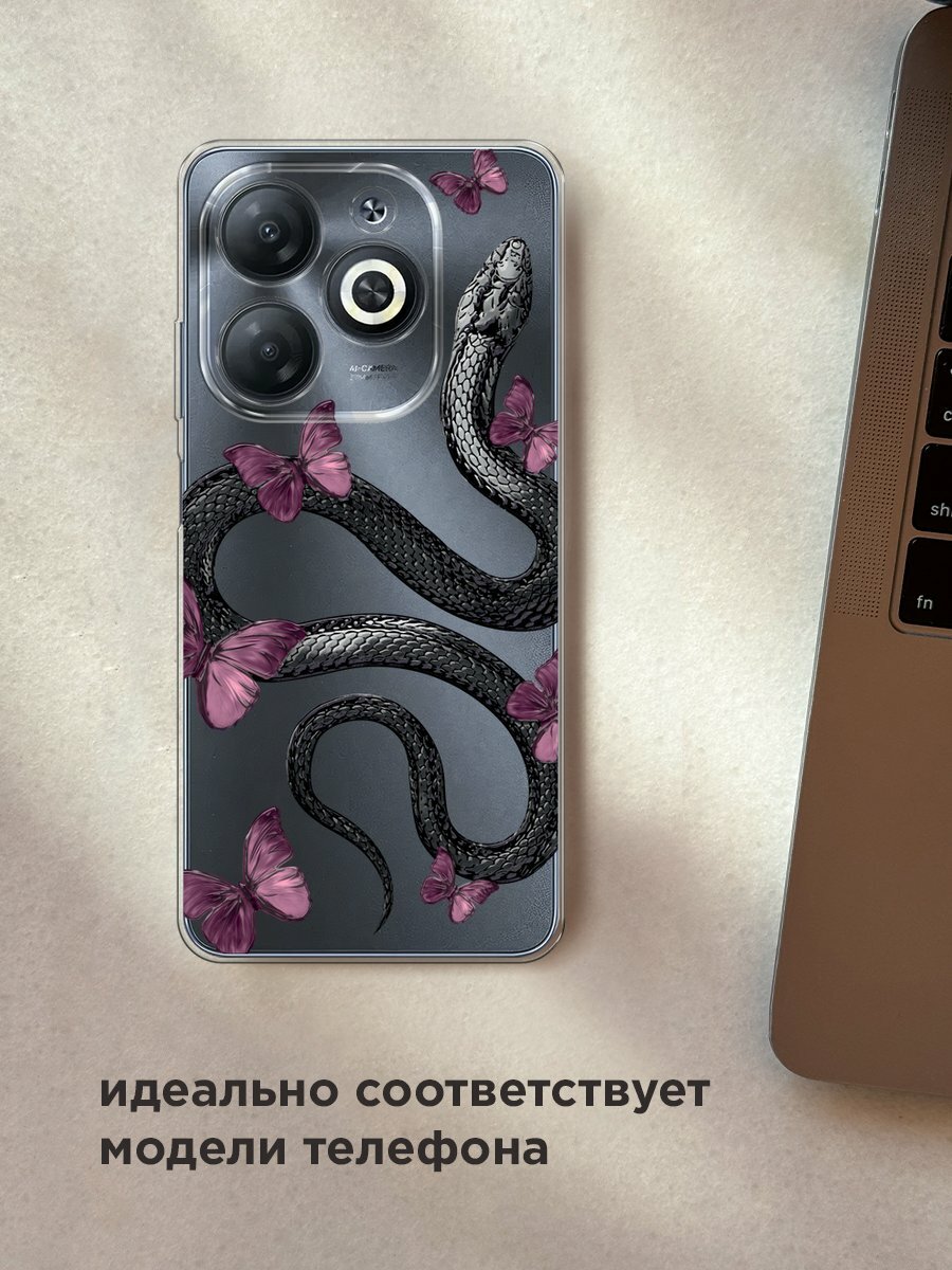 Чехол на Infinix Smart 8/8 HD/HOT 40i / Инфиникс Смарт 8/8 HD/HOT 40i с принтом "Snake and butterflies 2" — фото 1