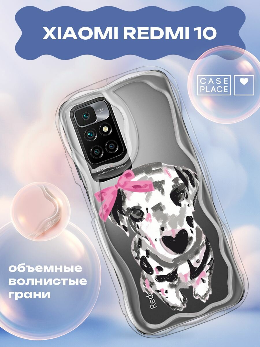 Чехол на Xiaomi Redmi 10 / Редми 10 с принтом "Далматинец с бантиком 3"