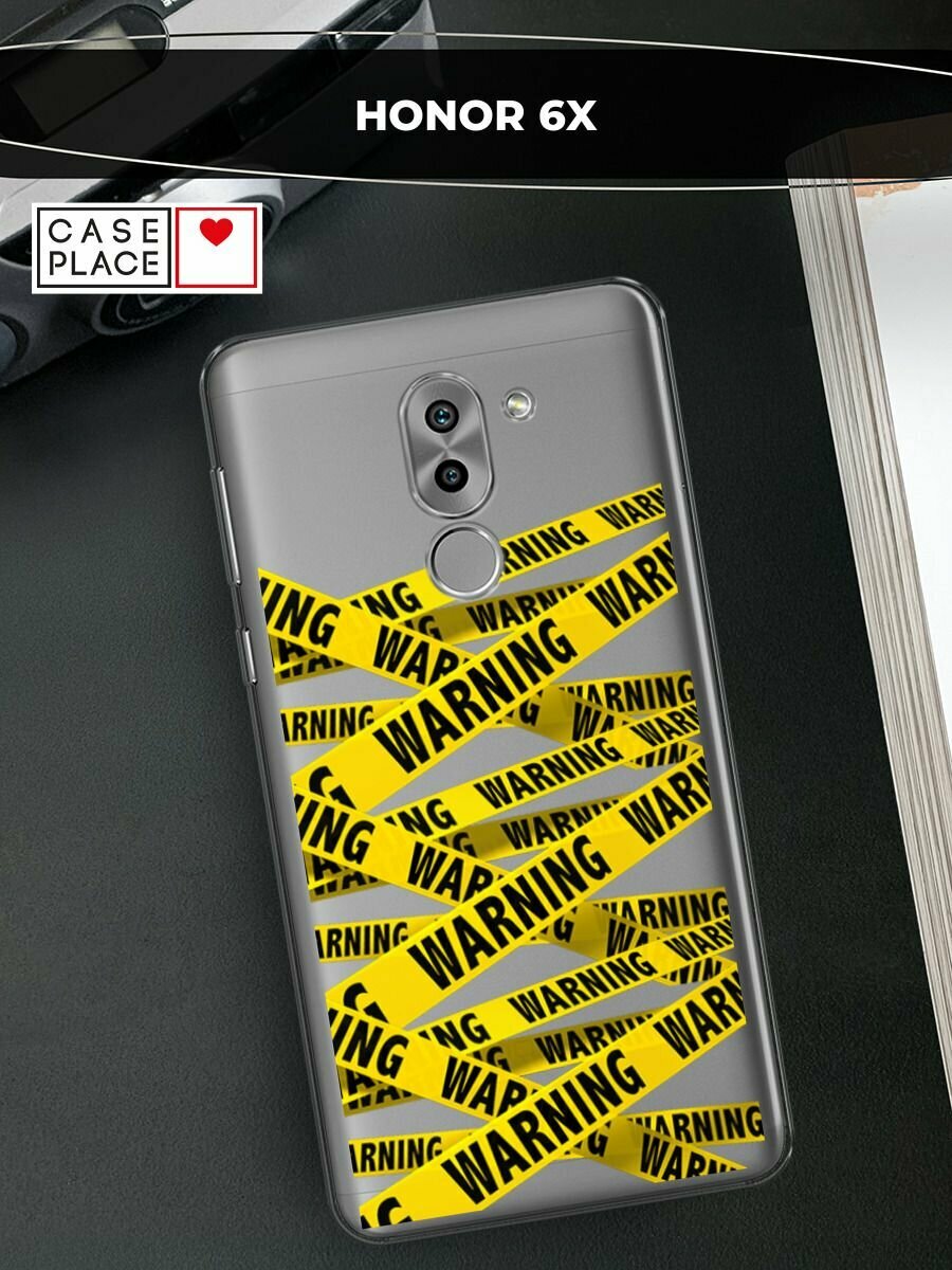 Чехол на Honor 6X / Хонор 6Х с принтом "Warning!", прозрачный