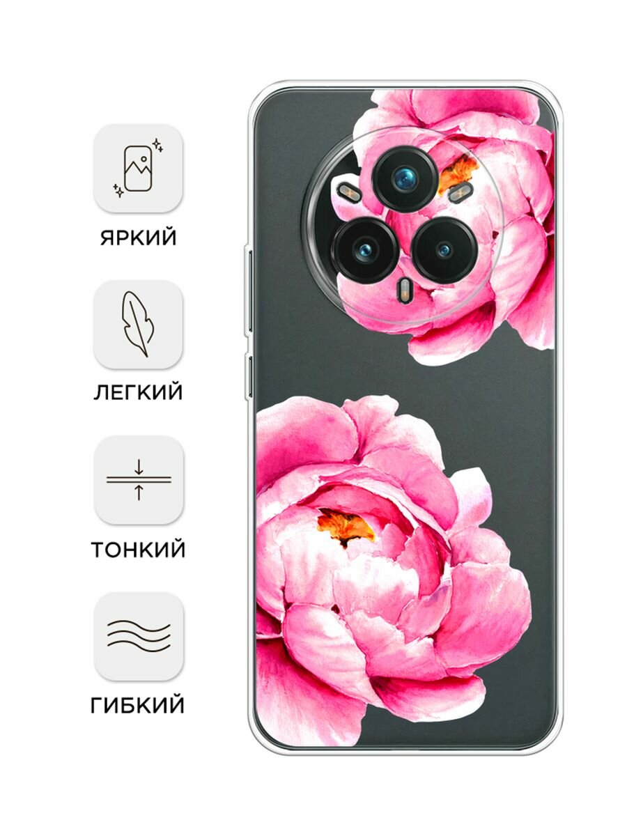 Чехол на Realme 14 Pro / Реалми 14 Про с принтом "Open peonies", прозрачный — фото 1