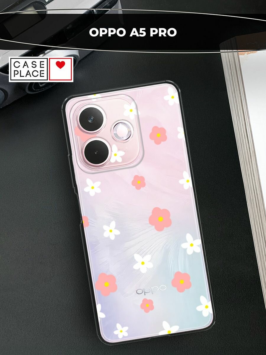 Чехол на Oppo A5 Pro / Оппо А5 Про с принтом "Розовые и белые цветы", прозрачный