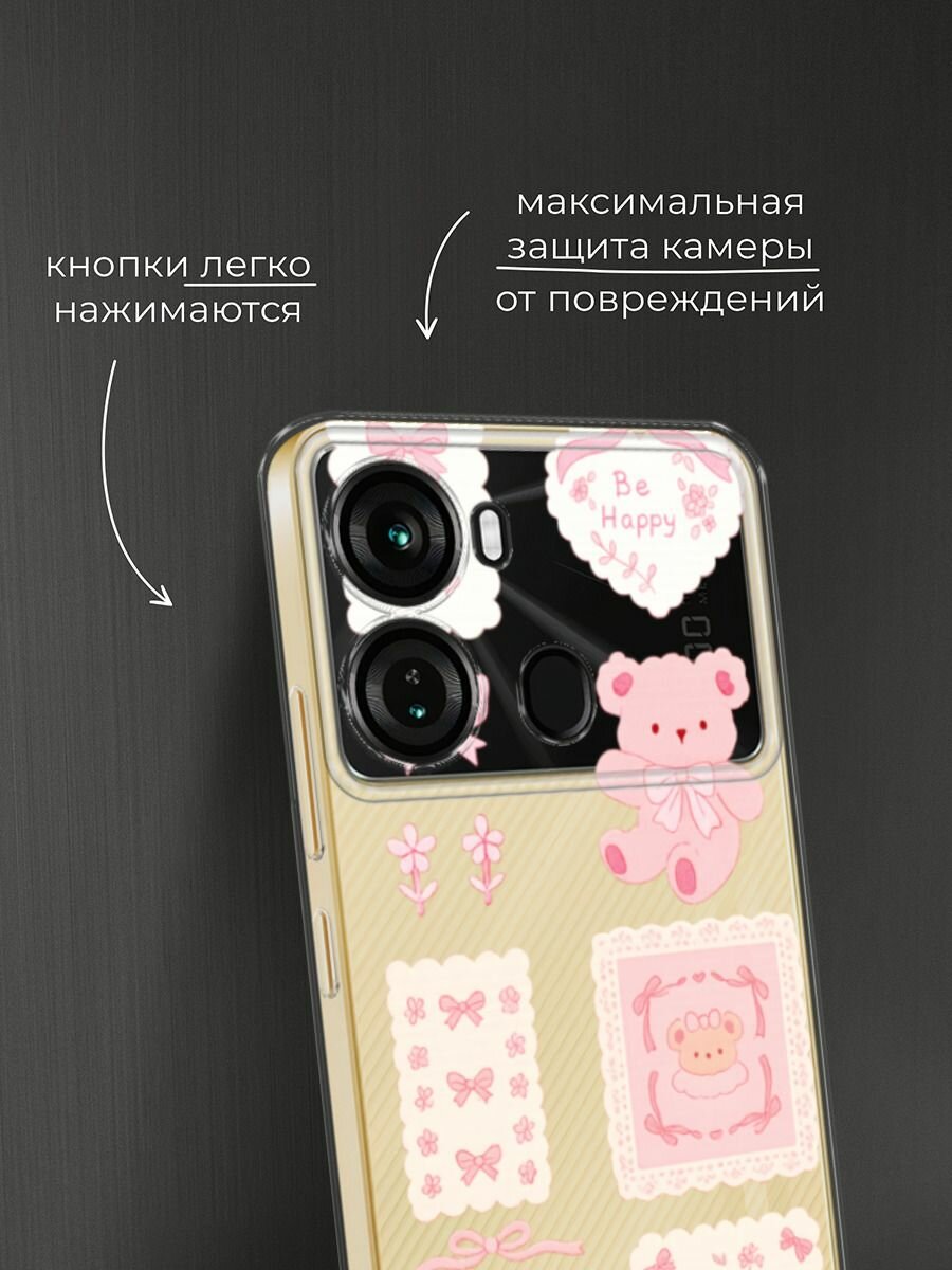 Чехол на Itel P40 / Ител P40 с принтом "Розовые марки", прозрачный — фото 1