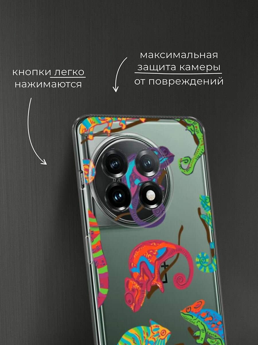 Чехол на OnePlus 11 / Ван Плас 11 с принтом "Яркие хамелеоны" — фото 1