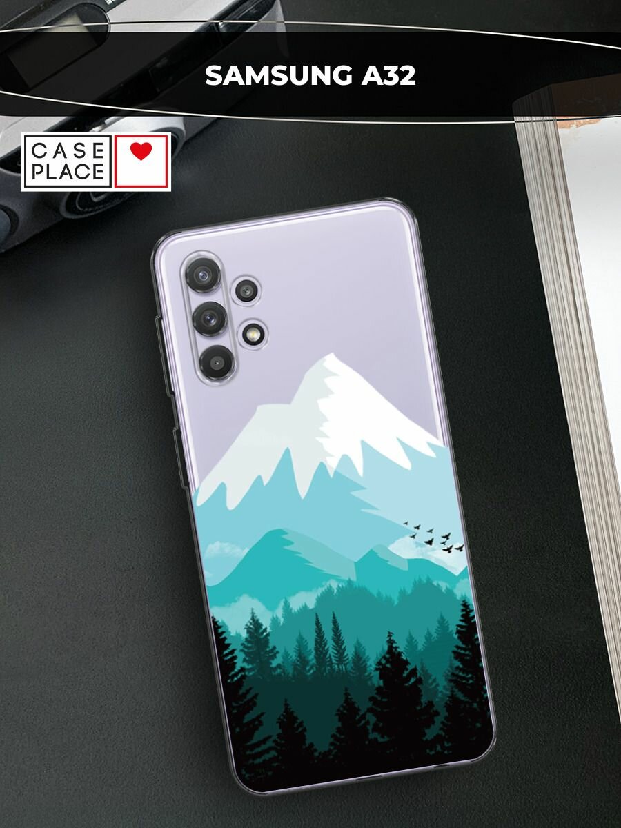 Чехол на Samsung Galaxy A32 / Самсунг Галакси А32 с принтом "Синяя снежная гора", прозрачный