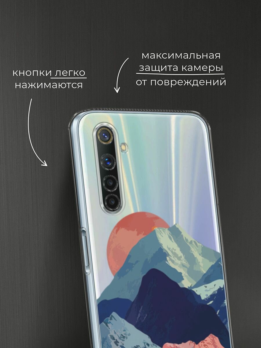 Чехол на Realme 6 / Реалми 6 с принтом "Закат в снежных горах", прозрачный — фото 1