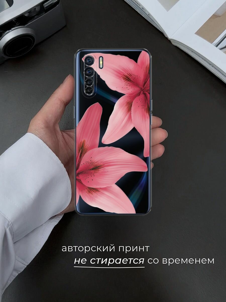 Чехол на Oppo A91/Reno 3 / Оппо A91/Рено 3 с принтом "Pink flower" — фото 1