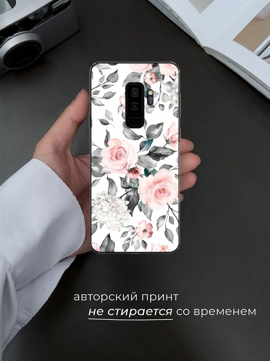 Чехол на Samsung Galaxy S9 + / Самсунг Галакси С9 Плюс с принтом "Розы на белом" — фото 1