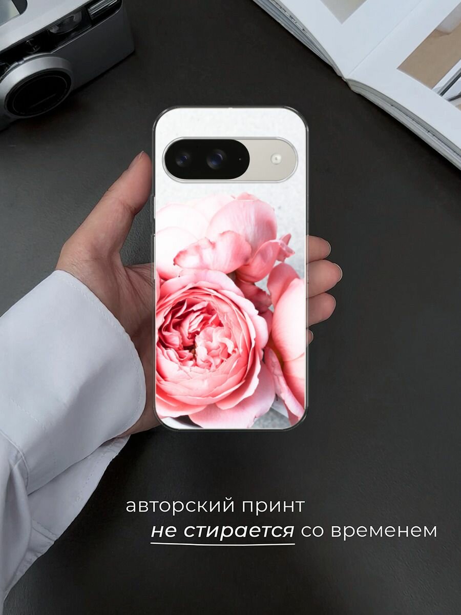 Чехол на Google Pixel 9 / Гугл Пиксель 9 с принтом "Пионы на белом" — фото 1