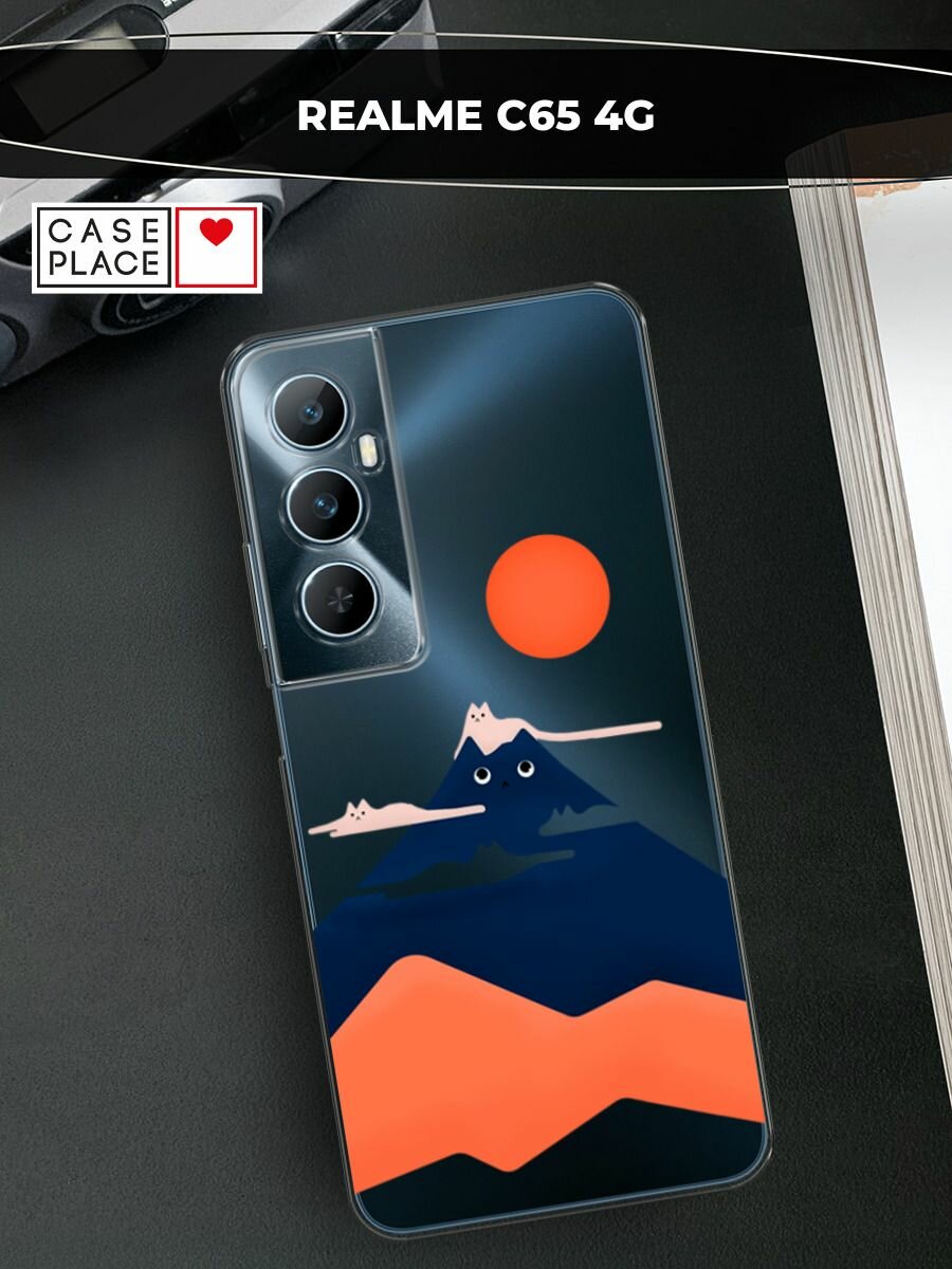 Чехол на Realme C65 / Реалми С65 с принтом "Кот-гора", прозрачный