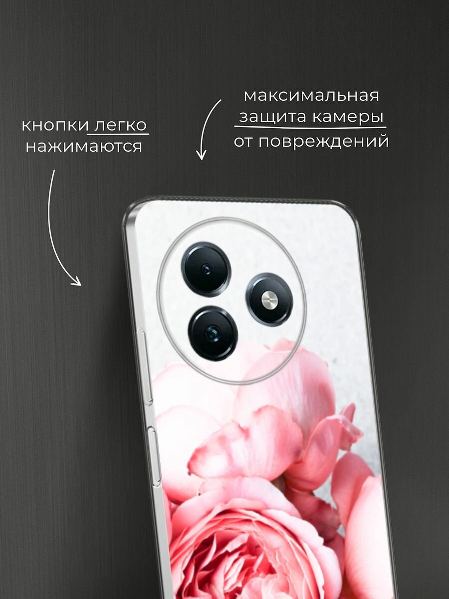 Силиконовый чехол на Itel S24 / Ител S24 с принтом "Пионы на белом" — фото 1