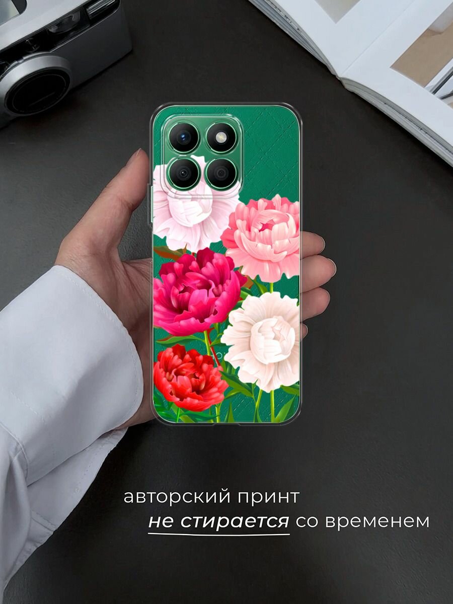 Чехол на Honor X8B / Хонор X8B с принтом "Большие пионы", прозрачный — фото 1