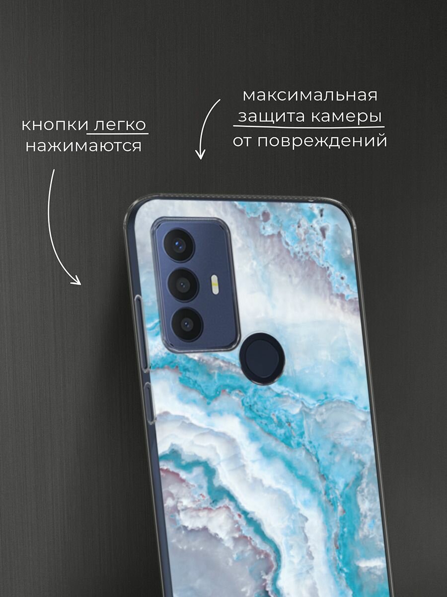 Чехол на TCL 30E/30 SE/305/306 / ТСЛ 30E с принтом "Нежно-голубой мрамор" — фото 1