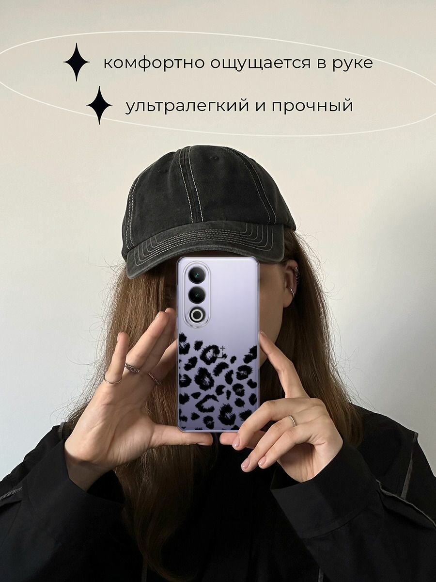 Чехол на Oneplus Ace 3V / Ван Плас Эйс 3V с принтом "Окрас леопарда фон черный", прозрачный — фото 1