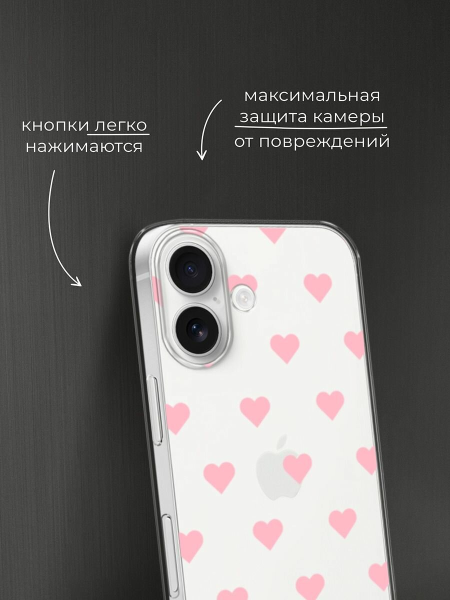 Чехол на Apple iPhone 17 / Айфон 17 с принтом "Паттерн нежные сердечки 2", прозрачный — фото 1