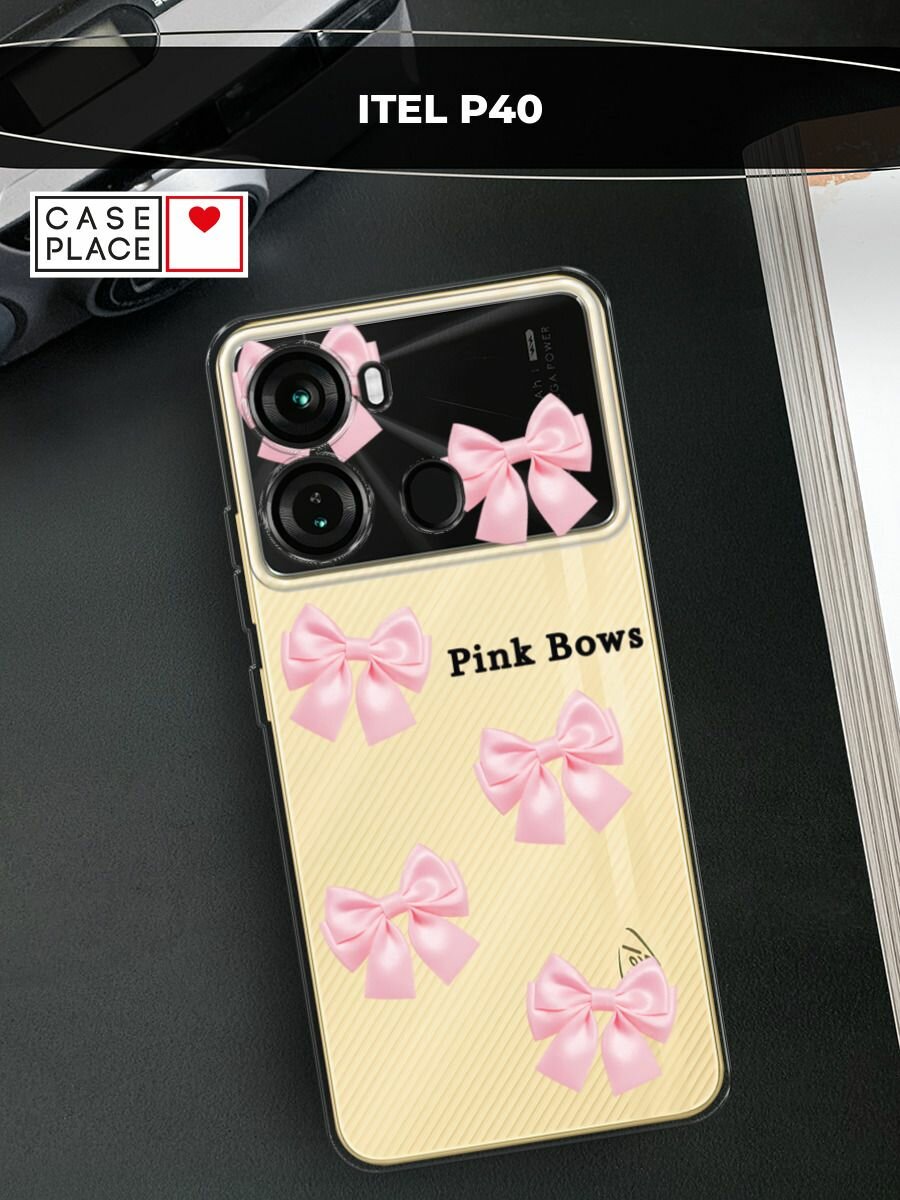 Чехол на Itel P40 / Ител P40 с принтом "Pink Bows", прозрачный