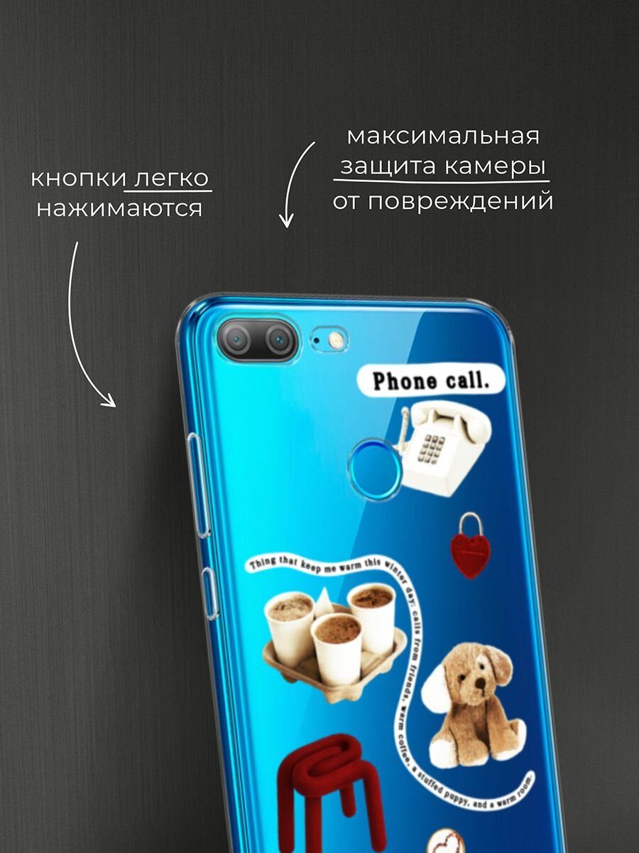 Чехол на Honor 9 Lite / Хонор 9 Лайт с принтом "Phone call", прозрачный — фото 1