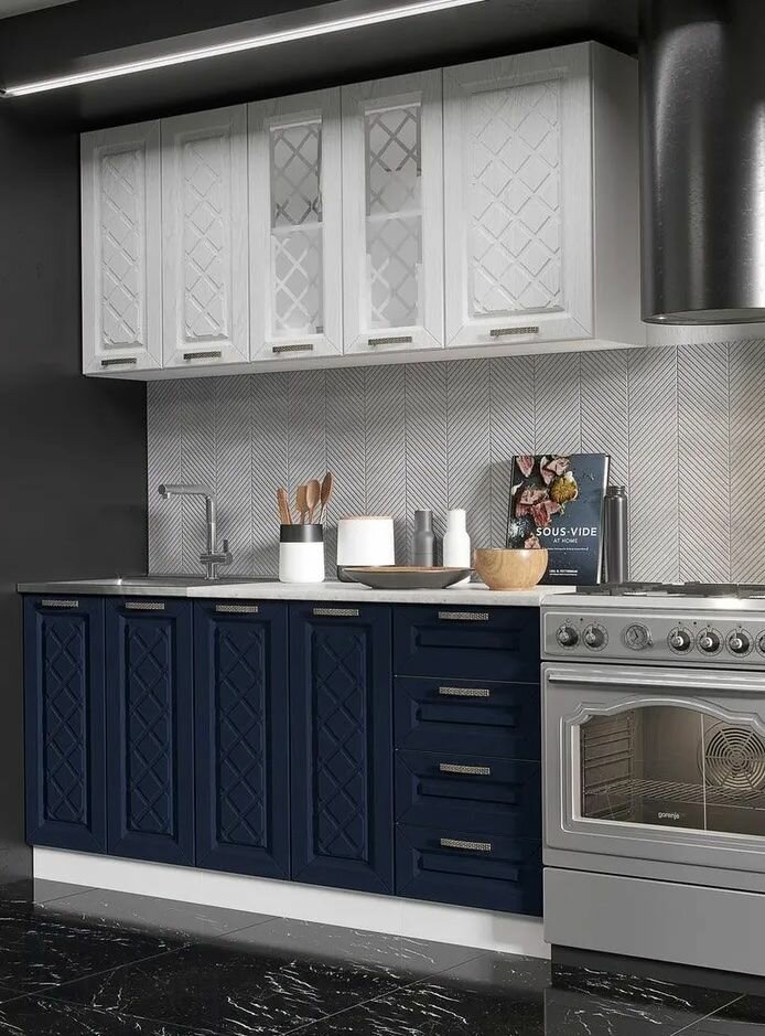 Кухонный гарнитур МДФ 1,6 м в стиле Прованс, белый/сапфир