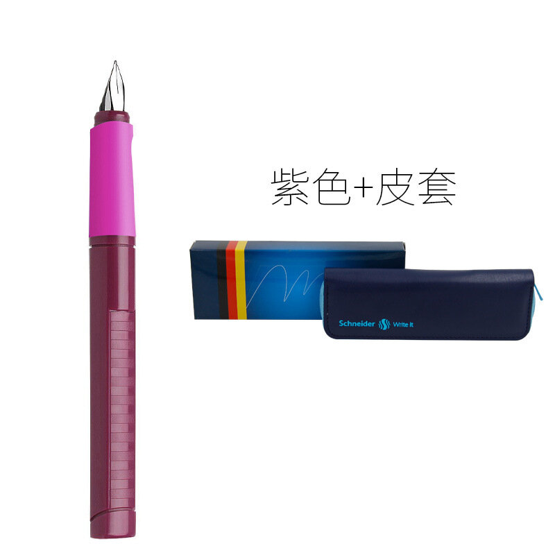 Перьевая ручка Schneider Classic BASE Uni, фиолетовый корпус, кожаный чехол, вкладыш для чернил