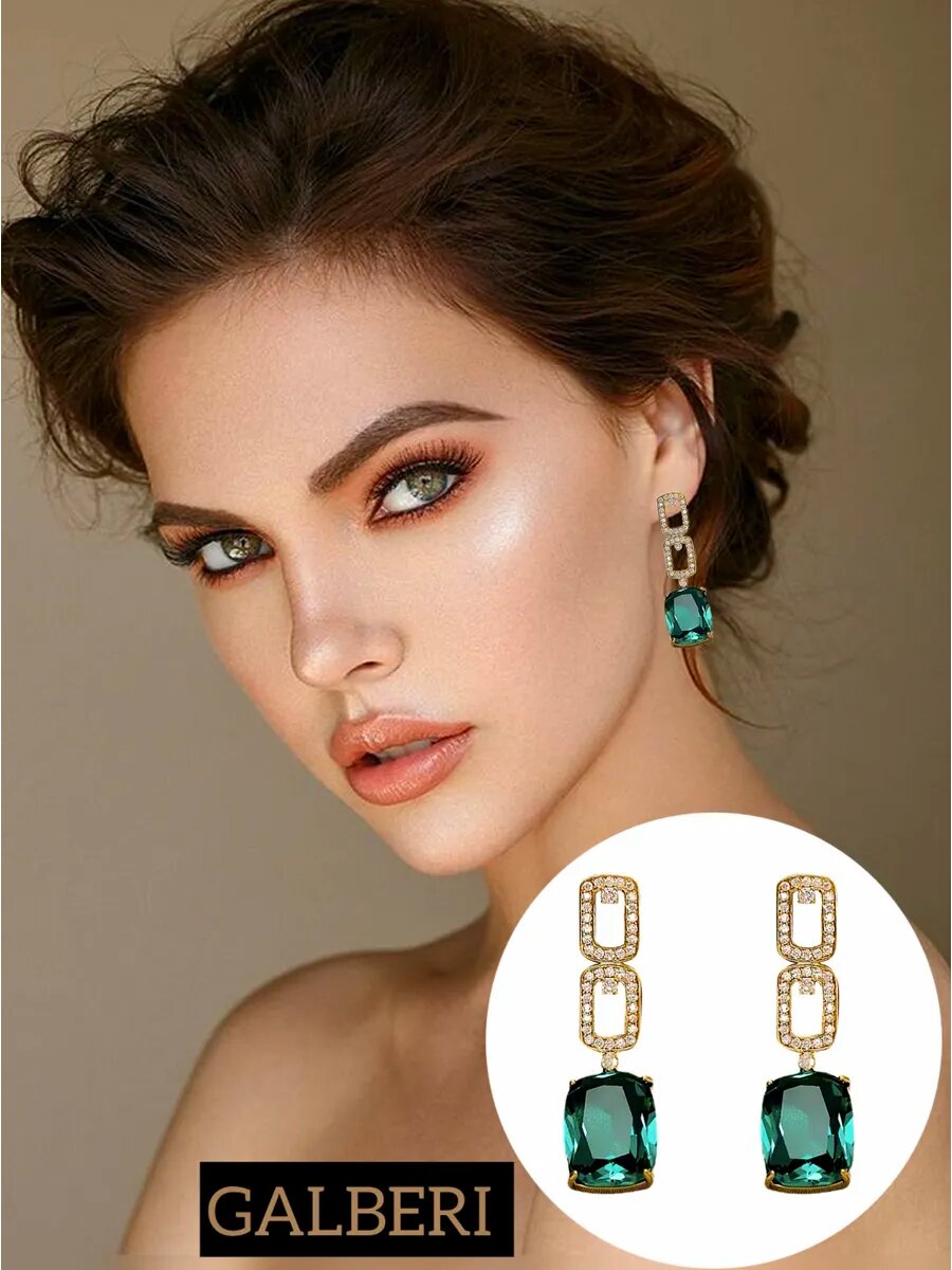 Серьги пусеты, кристалл, фианит