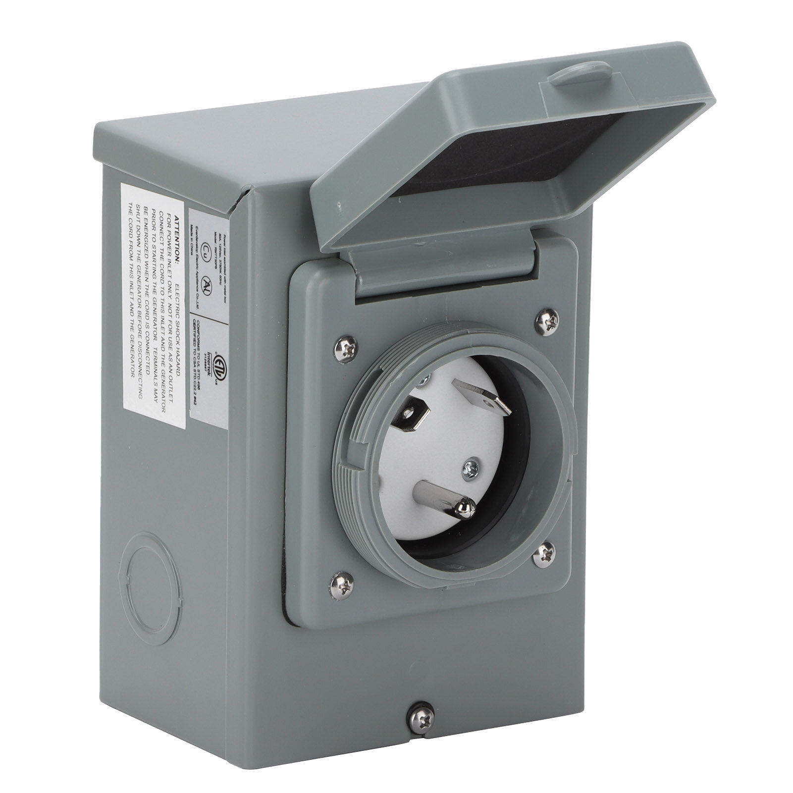 30A Generator Power Inlet Box 125V 3750W Outdoor Weatherproof Socket Accessory for RV