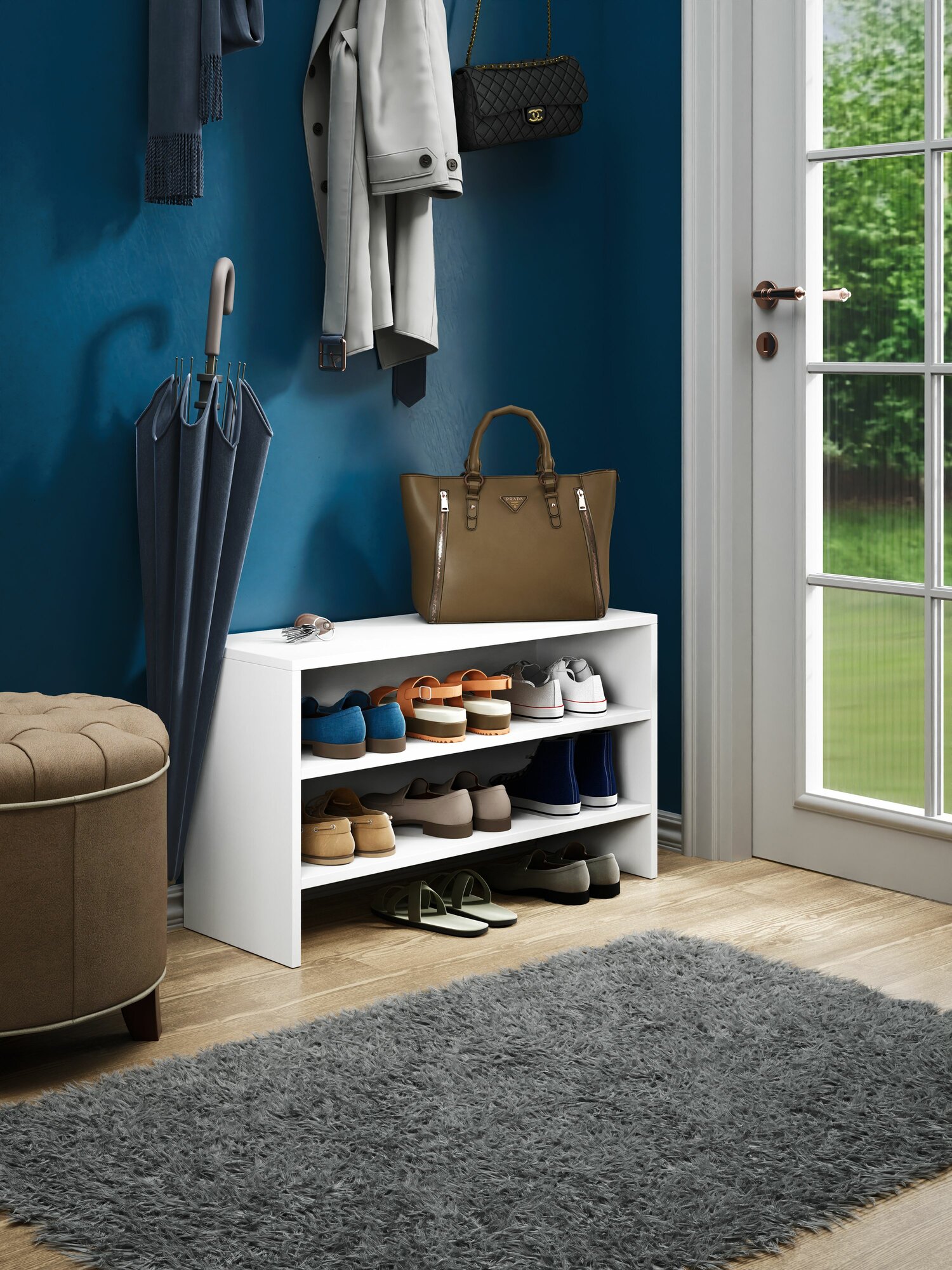 Обувница Лаура-7 белый в прихожую, тумба для обуви открытая, деревянная, этажерка, полки, маленькая ЛДСП галошница