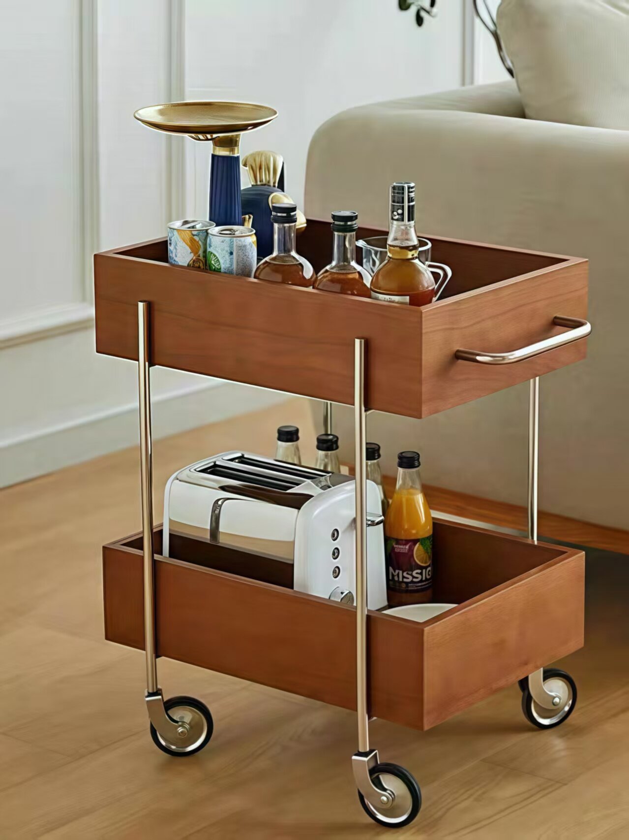 Барная тележка, ABS пластик, деревянная, каменная, 48х33х61 см