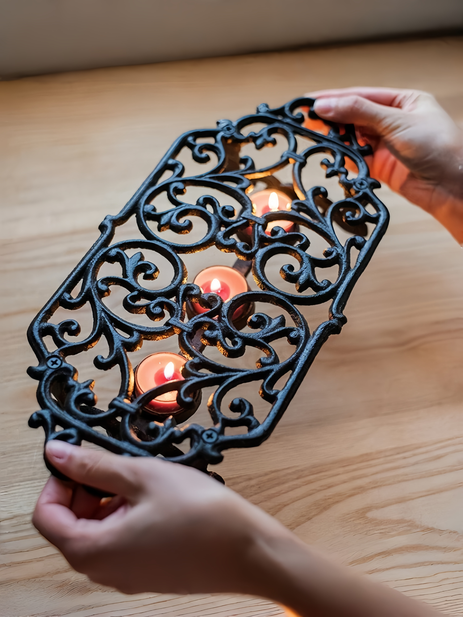 Эксклюзивный чугунный мармит на 3 свечей для подогрева блюд, сервировочная подставка