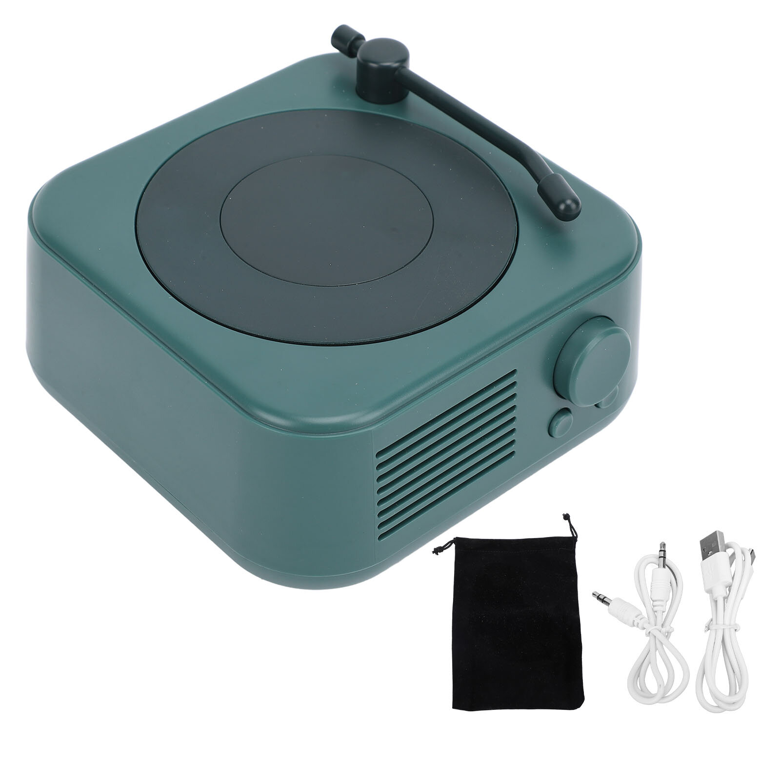 Ретро-колонка, винтажный портативный перезаряжаемый проигрыватель грампластинок, тип зарядки TYPE C, темно-зеленый цвет.